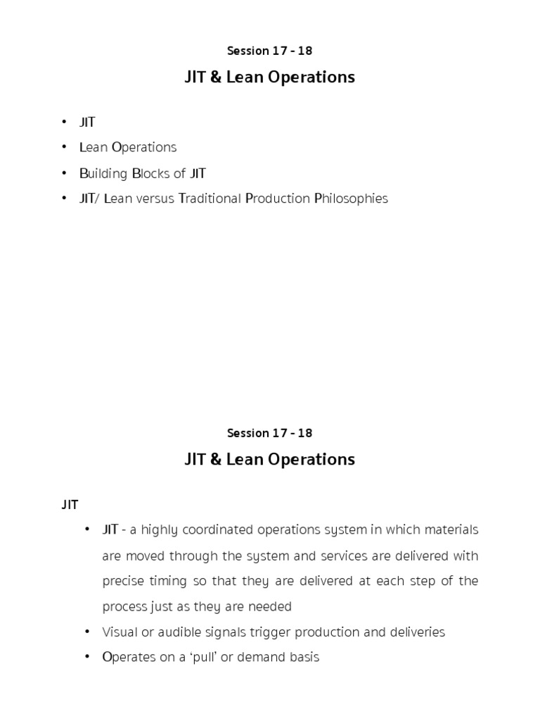 JIT and Lean Operations Overview | PDF | Lean Manufacturing | Inventory