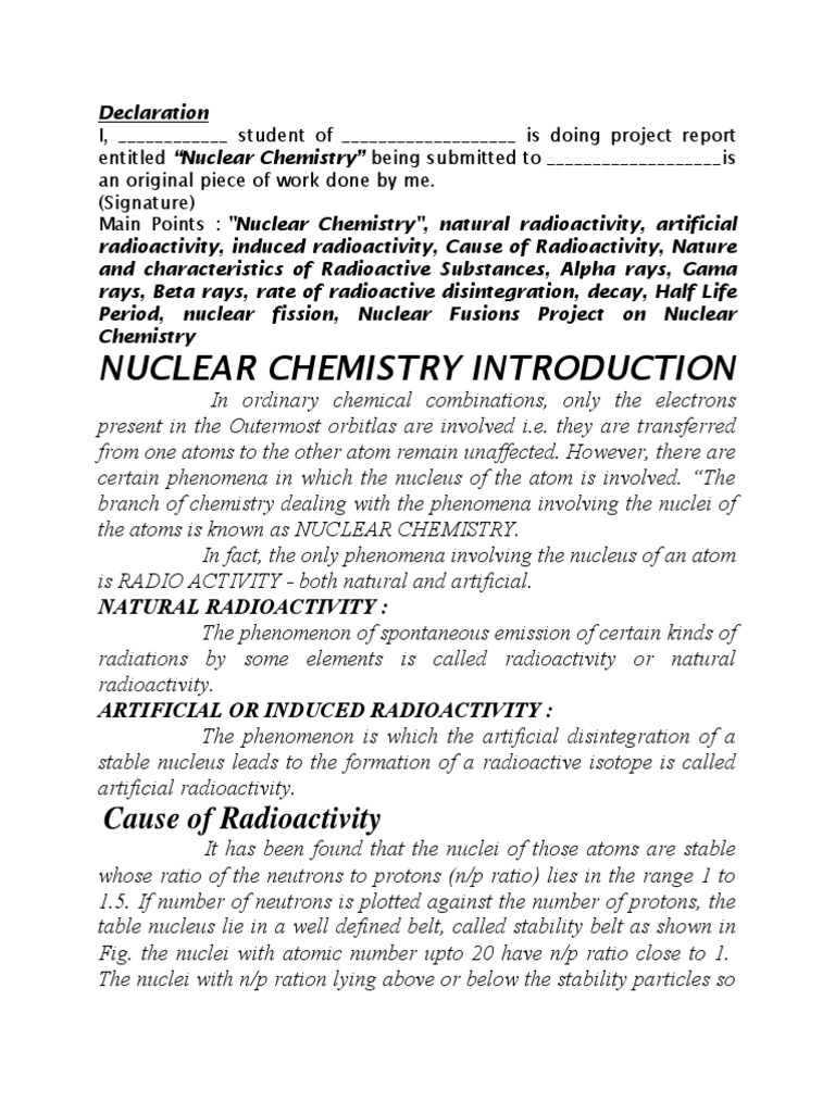 Nuclear Chemistry Introduction: Cause of Radioactivity | PDF ...