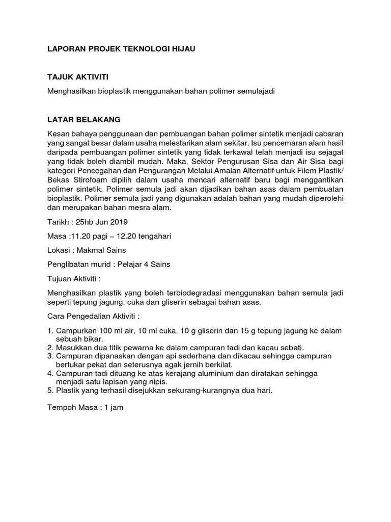 Laporan Projek Teknologi Hijau | PDF