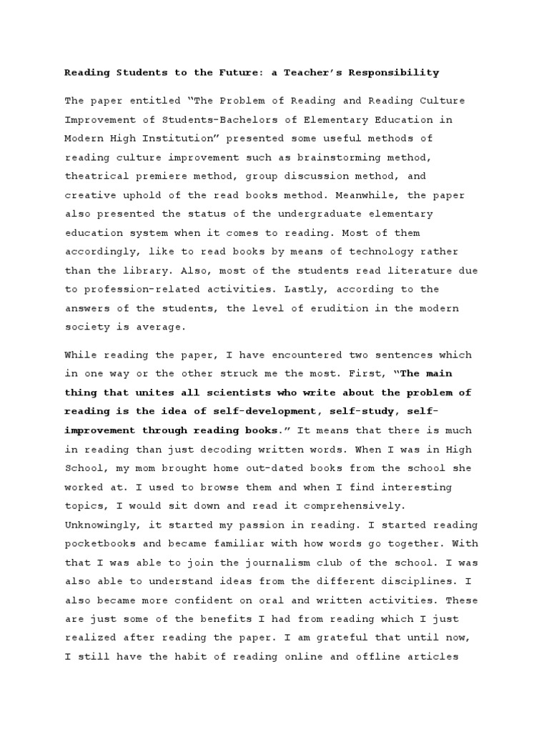 Reading Students To The Future | PDF | Psychological Concepts | Cognition