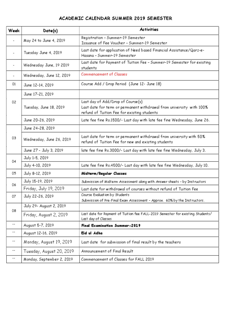 Academic Calendar Summer 2019 V2 by UK | PDF | Academic Term | Fee