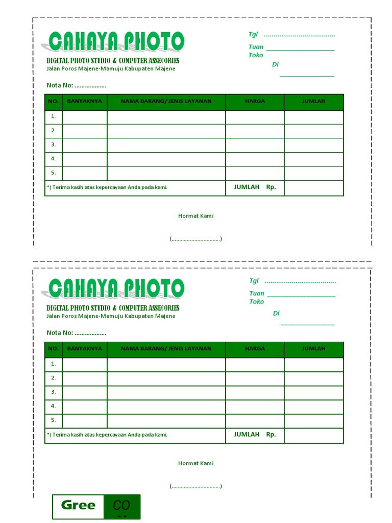 Template Nota Foto Studio | PDF