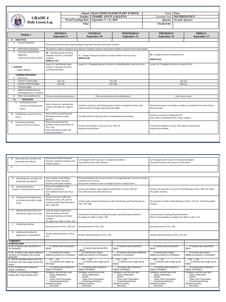 Grade 4 Math Lesson Plan: Fractions | PDF | Fraction (Mathematics ...