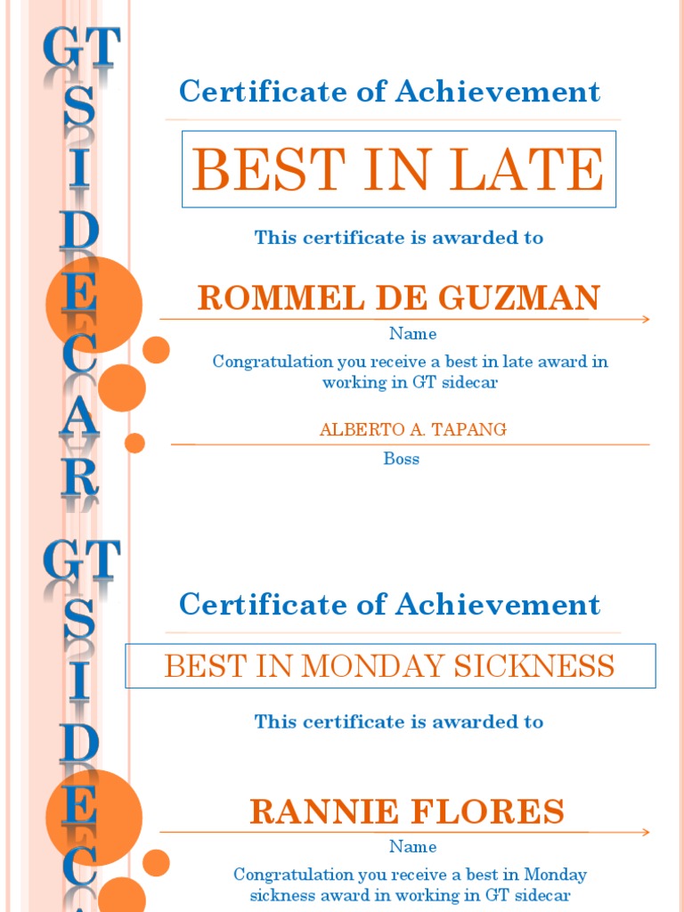 Best In Late Award Certificates | PDF
