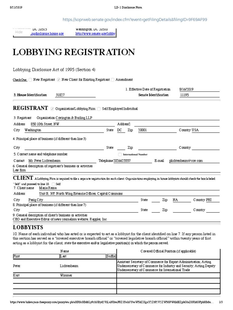 LD-1 Disclosure Form | PDF | Lobbying In The United States | Lobbying ...