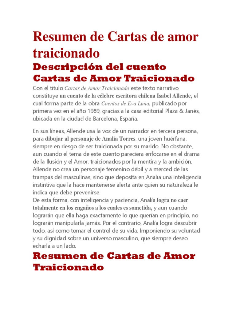 Resumen de Cartas de Amor Traicionado | PDF | Narración | Amor