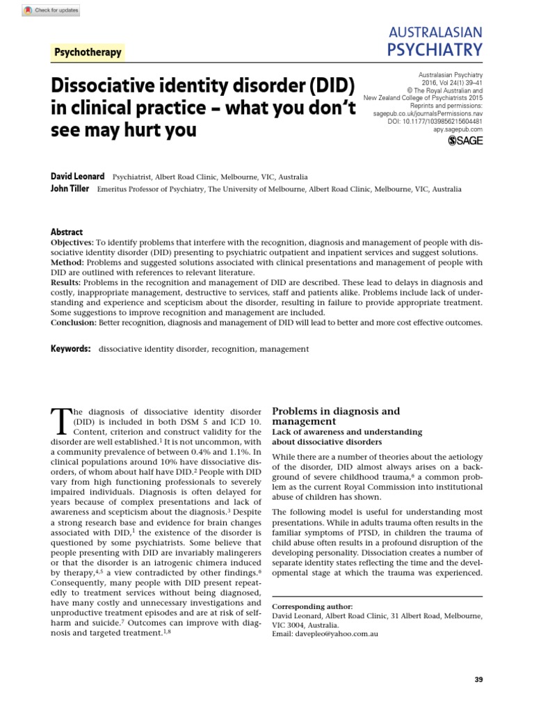 Dissociative Identity Disorder (DID) in Clinical Practice - What You ...