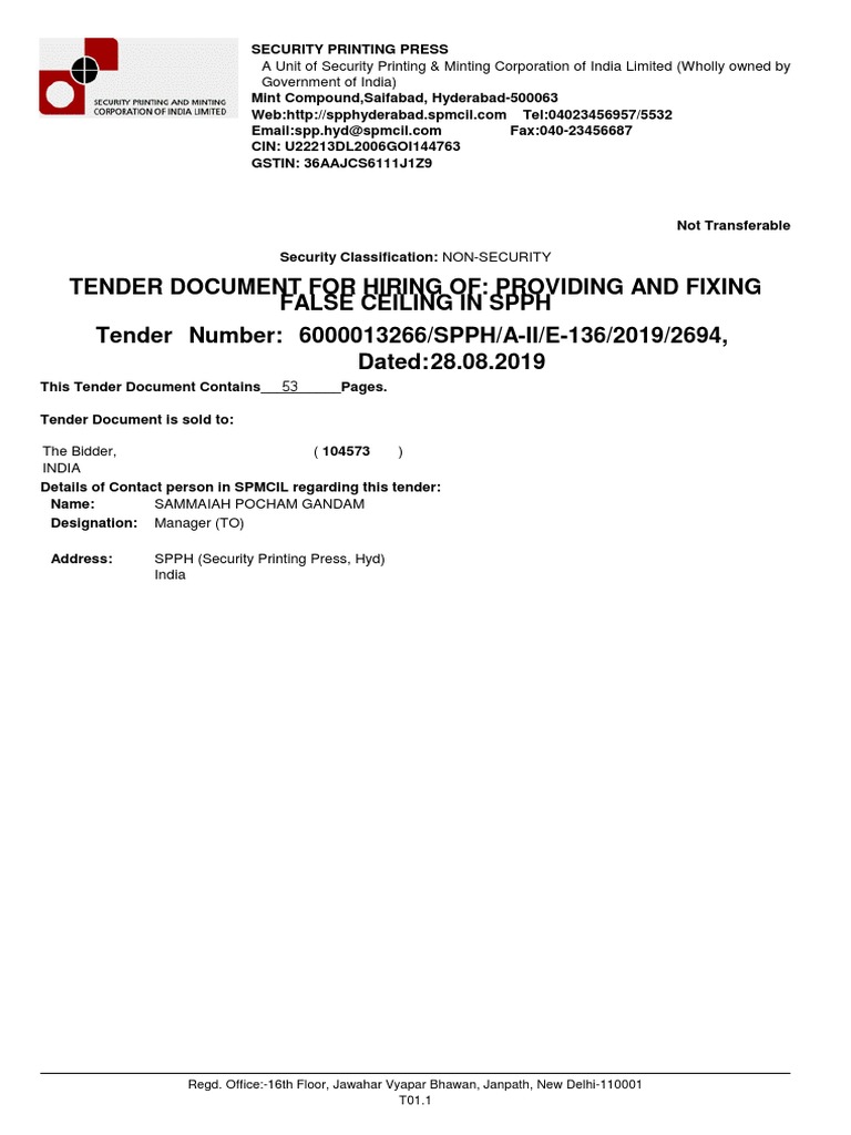 Tender Document For Hiring Of: Providing and Fixing False Ceiling in ...