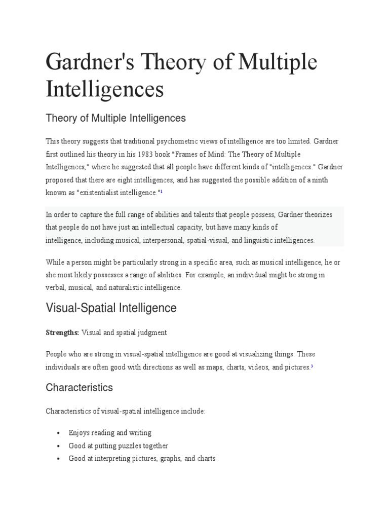 Howard Gardner's Multiple Intelligence | PDF | Intelligence | Neuroscience