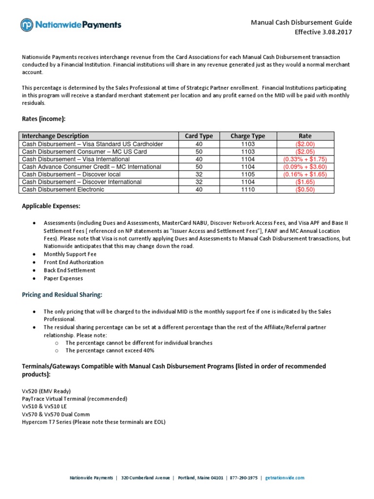 Manual Cash Disbursement Guide | PDF | Visa Inc. | Master Card
