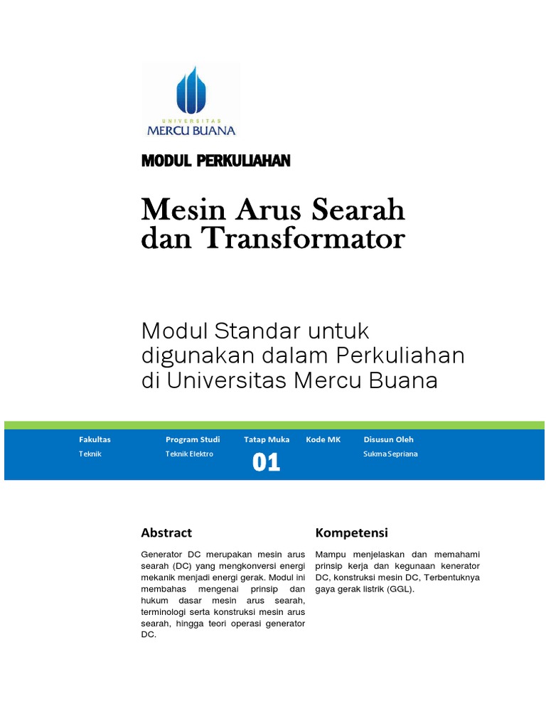 Modul I Mesin DC Dan Transformator | PDF | Metode & Bahan Ajar | Sains & Matematika