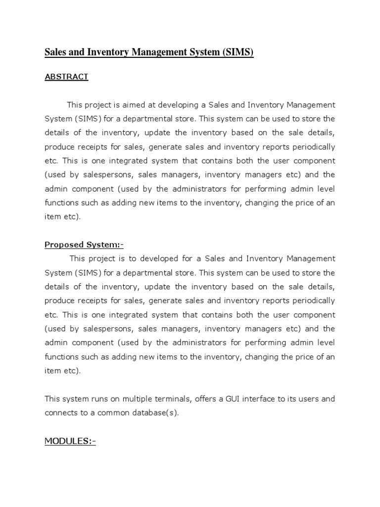 Sales and Inventory Management System (SIMS) : Modules | PDF | Login ...