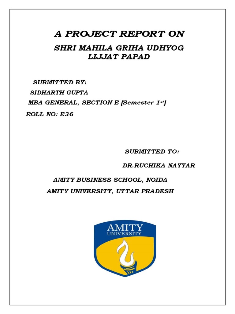 A Project Report On Lijjat Papad | PDF | Business