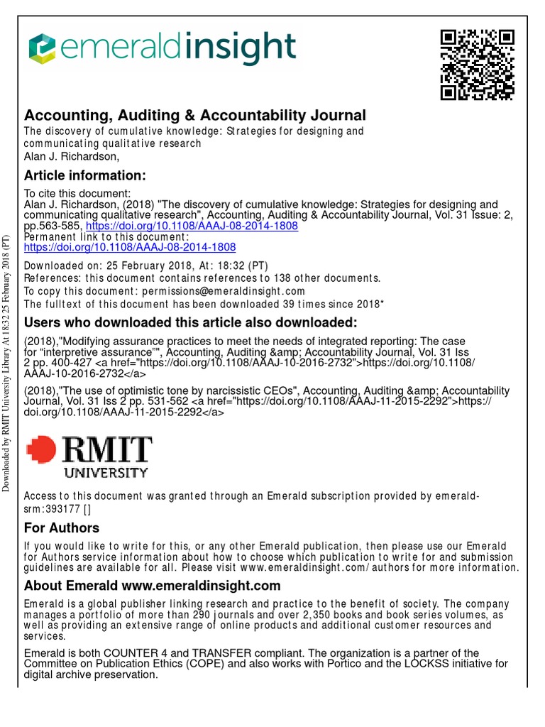 Accounting, Auditing & Accountability Journal: Article Information ...
