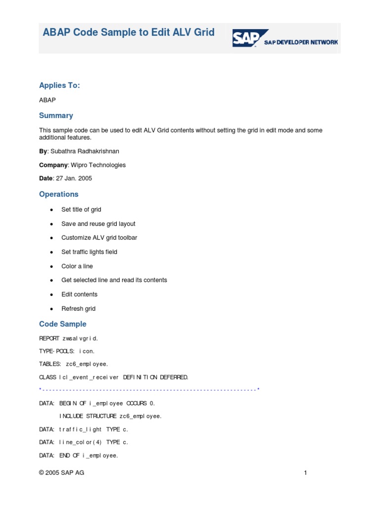 ABAP Code Sample To Edit ALV Grid | PDF | Information Technology | Computer Programming