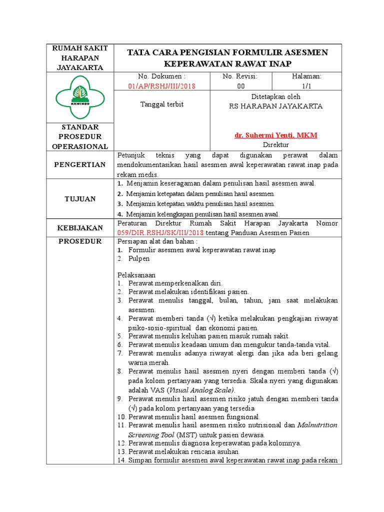 SPO Tata Cara Pengisian Formulir Asesmen Keperawatan Rawat Inap | PDF | Pengembangan Diri ...