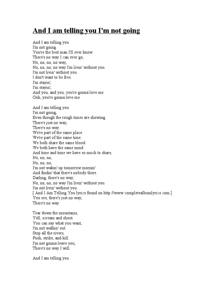 And I Am Telling You I'm Not Going | PDF | Leisure | Nature