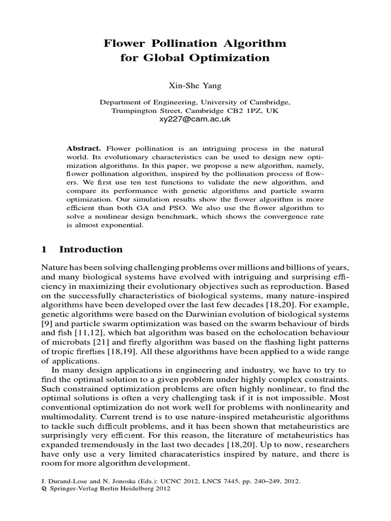 Flower Pollination Algorithm For Global Optimization | PDF | Pollination | Flowers