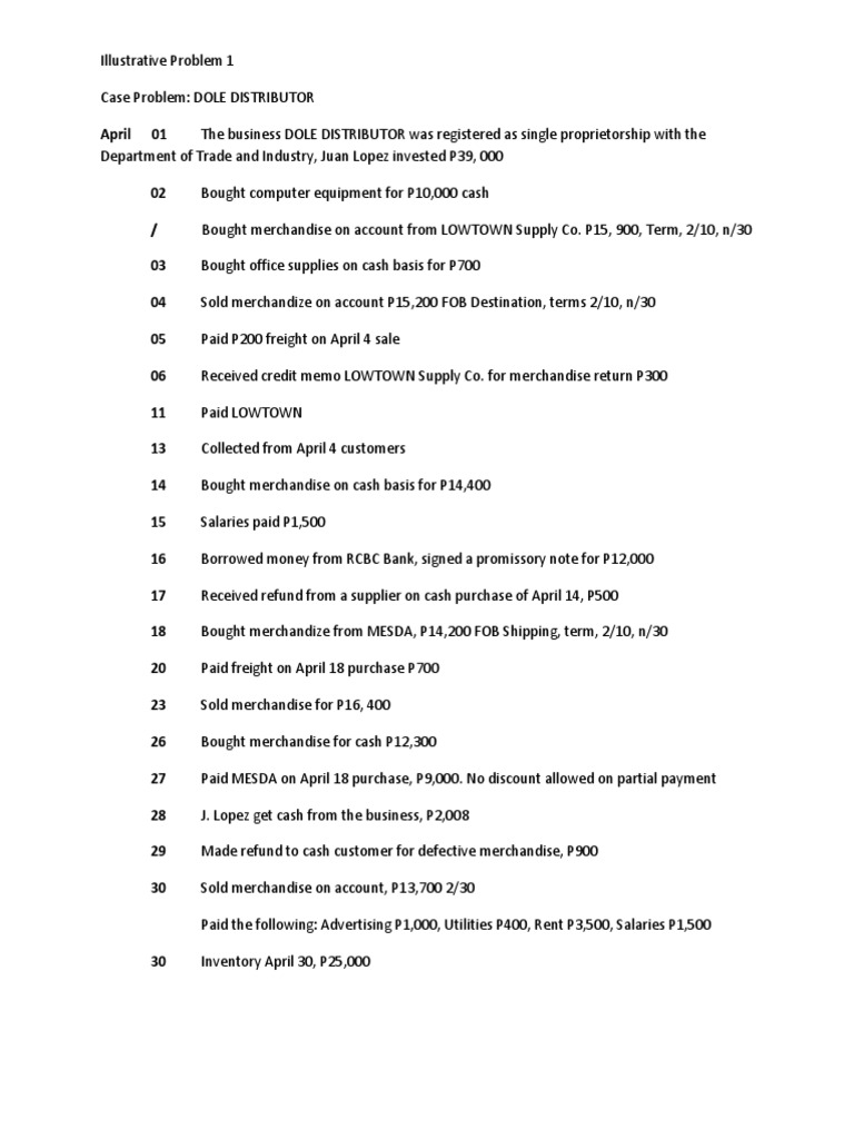 Dole Distributor April Transactions Summary | PDF | Debits And Credits ...