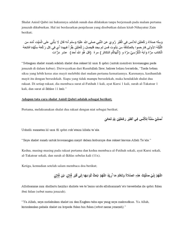 Tata Cara Shalat Anisil Qabri | PDF | Agama & Spiritualitas