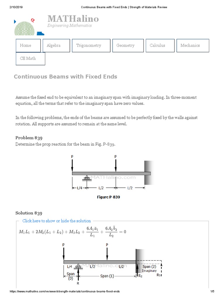 Continuous Beams With Fixed Ends - Strength of Materials Review PDF ...