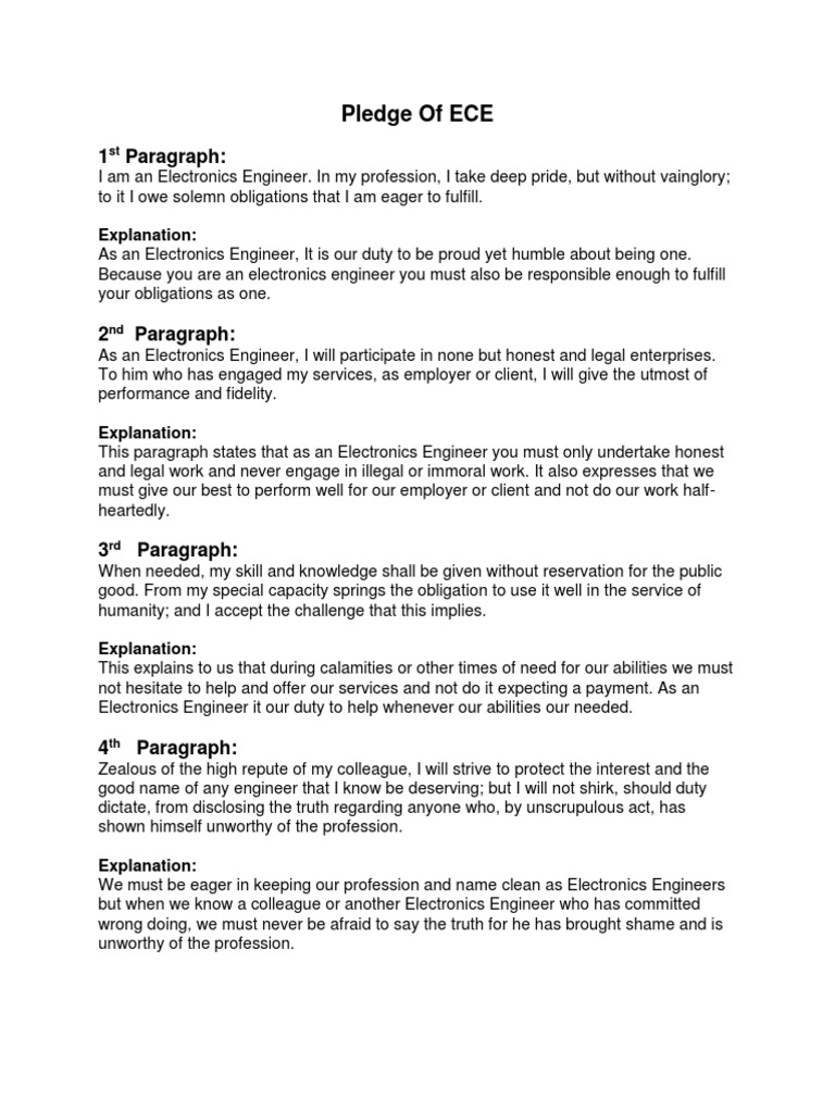 Pledge of ECE: 1 Paragraph | PDF | Engineering