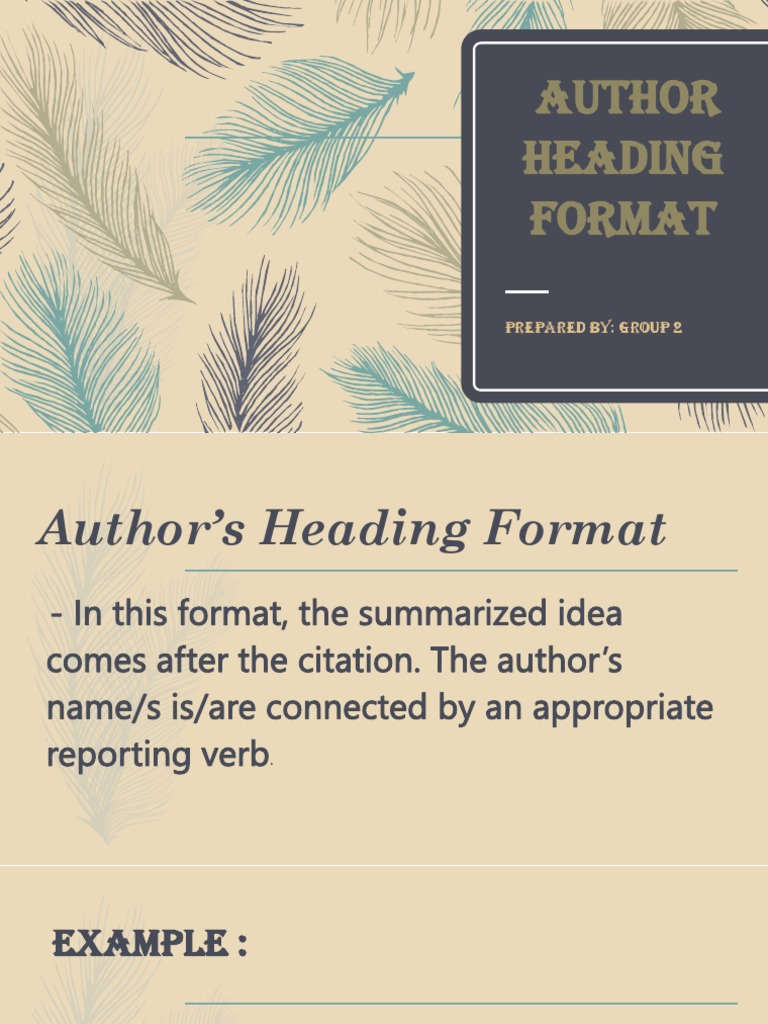 Author Heading Format: Prepared By: Group 2 | PDF