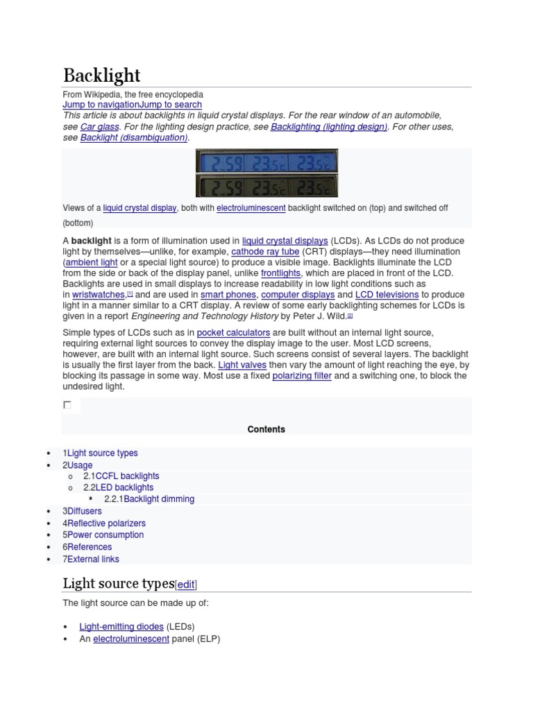 Backlight: Light Source Types | PDF | Backlight | Liquid Crystal Display