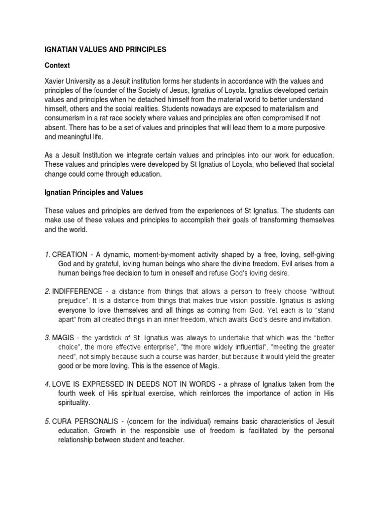 Ignatian Values and Principles | PDF | Ignatius Of Loyola | Society Of ...
