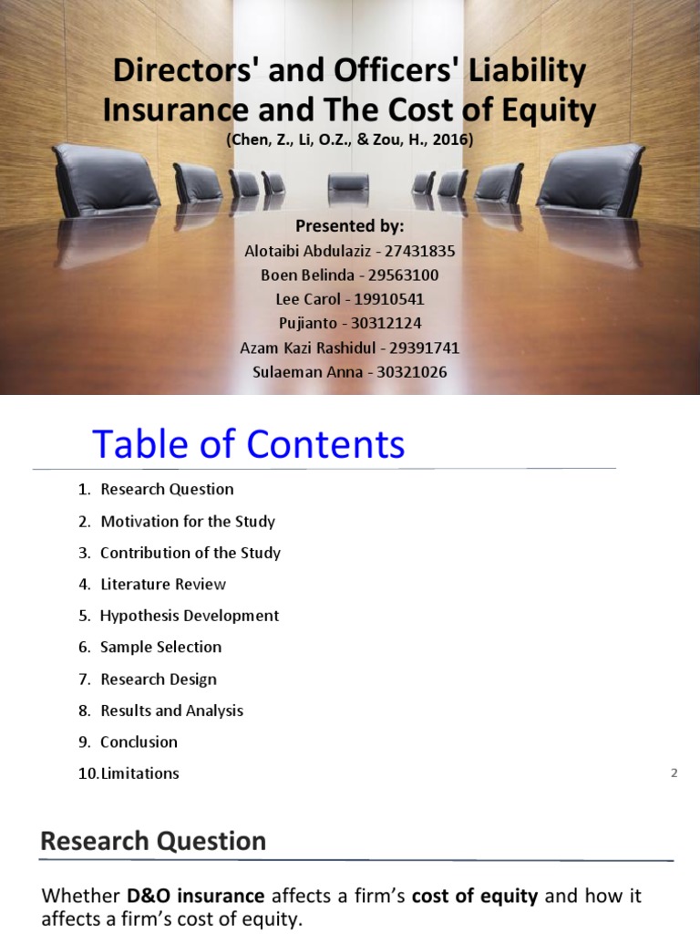 Directors' and Officers' Liability Insurance and The Cost of Equity ...