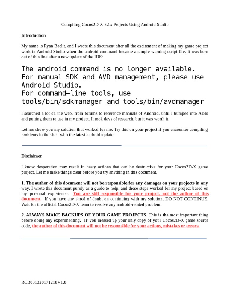 Cocos2D-X Android Studio Guide | PDF | Android (Operating System ...