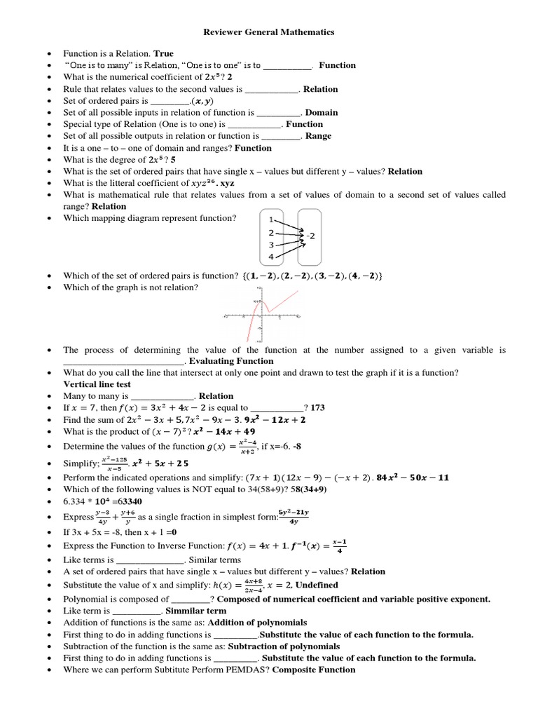 GEN Math Reviewer | PDF | Polynomial | Function (Mathematics)