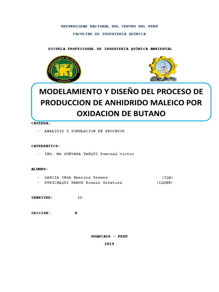 Obtencion de Anhidrido Maleico | PDF | Sustancias químicas | Gases