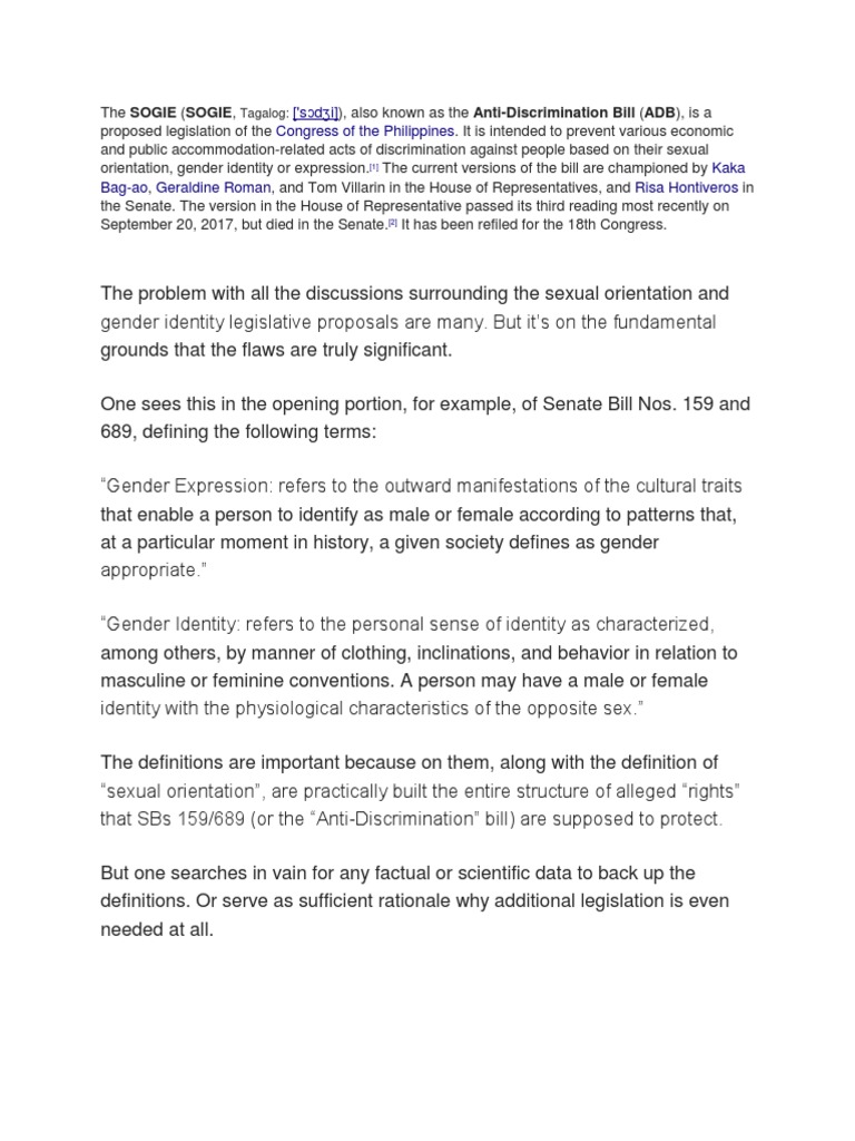 Sogie Bill | PDF | Gender | Gender Studies