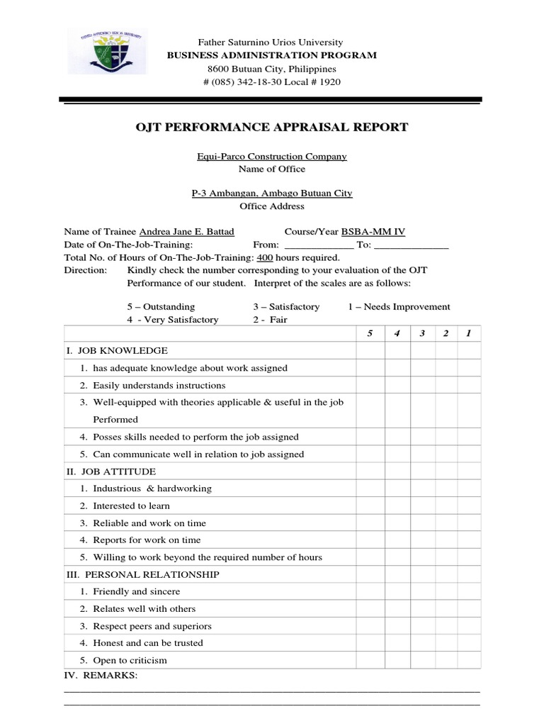 Fsuu Ojt Form Glear Final | PDF | Behavior Modification | Learning
