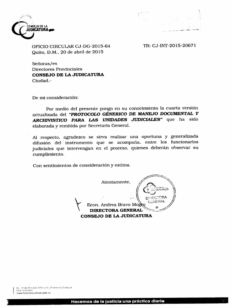 Oficio Circular 2015-64 Protocolo 4 Version Archivo | PDF