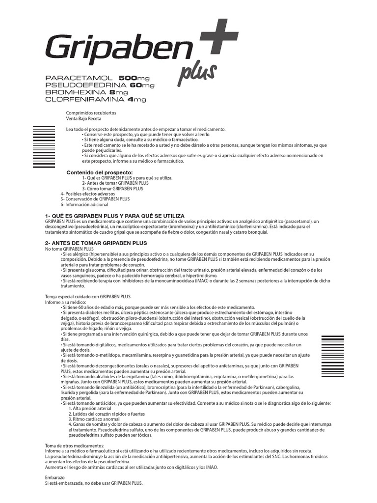 GripabenPlus Prospecto | PDF | Medicamentos con receta | Amamantamiento