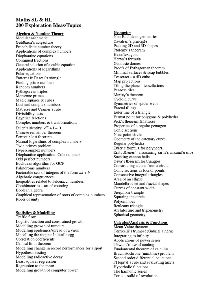 200 IB Math Exploration Topics | PDF | Prime Number | Number Theory