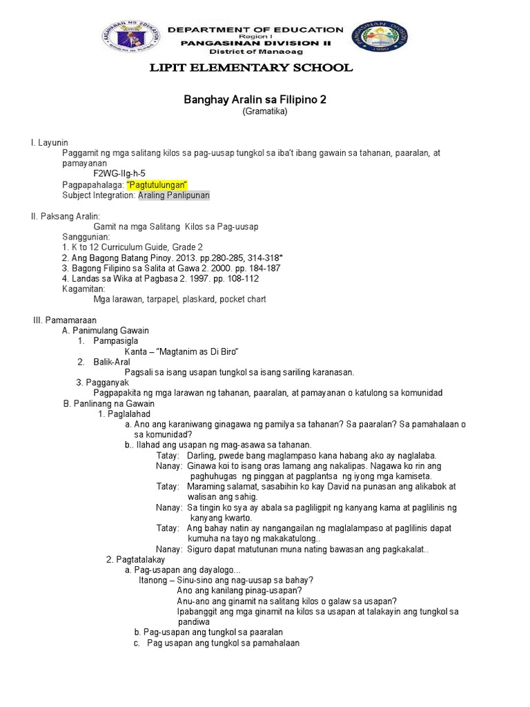 Lesson Plan in Filipino | PDF