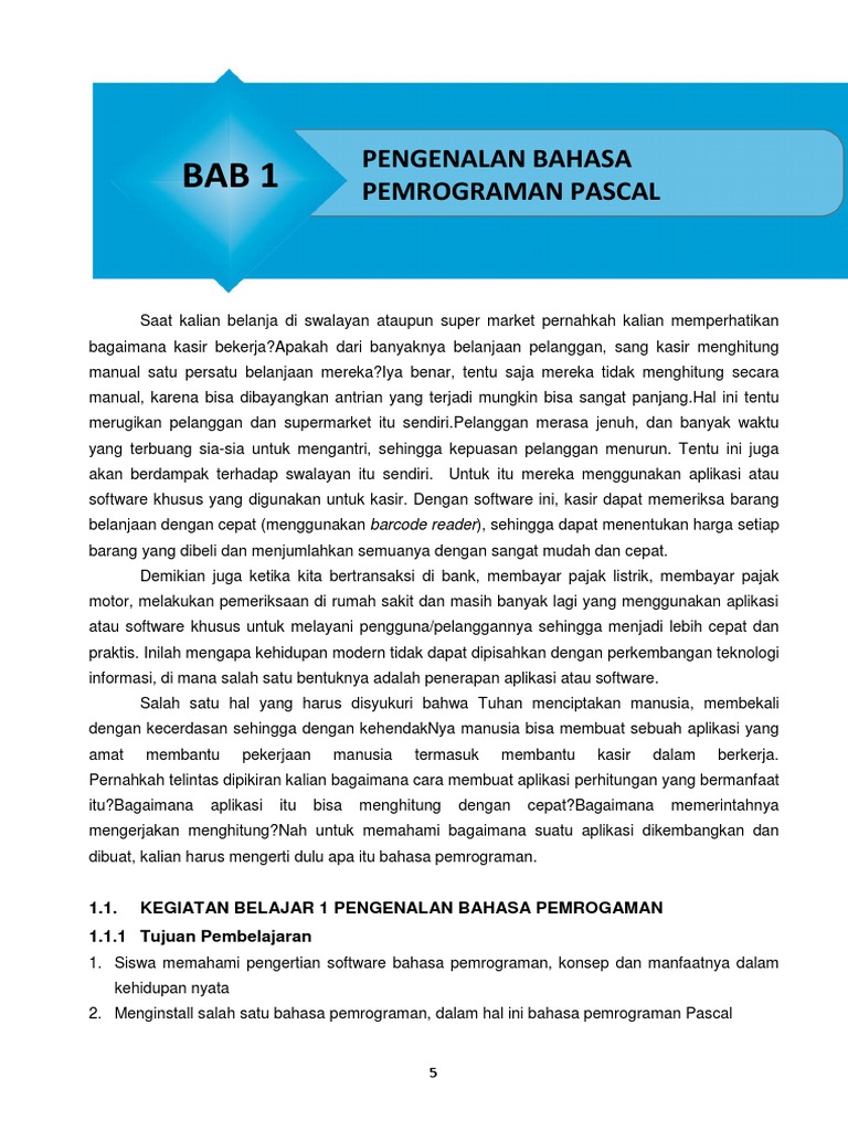 BAB 1 - Kegiatan Belajar 1 - Pengenalan Bahasa Pemrograman | PDF