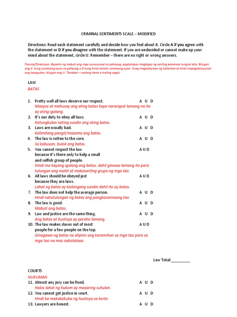 Criminal Sentiments Scale Modified 0 New | PDF