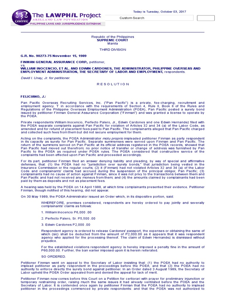 97 Finman General Assurance Corp Vs Inocencio | PDF | Surety Bond ... 97 Finman General Assurance Corp Vs Inocencio | PDF | Surety Bond ...