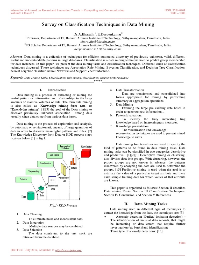 Survey On Classification Techniques in Data Mining: Dr.A.Bharathi, E.Deepankumar | PDF | Data ...