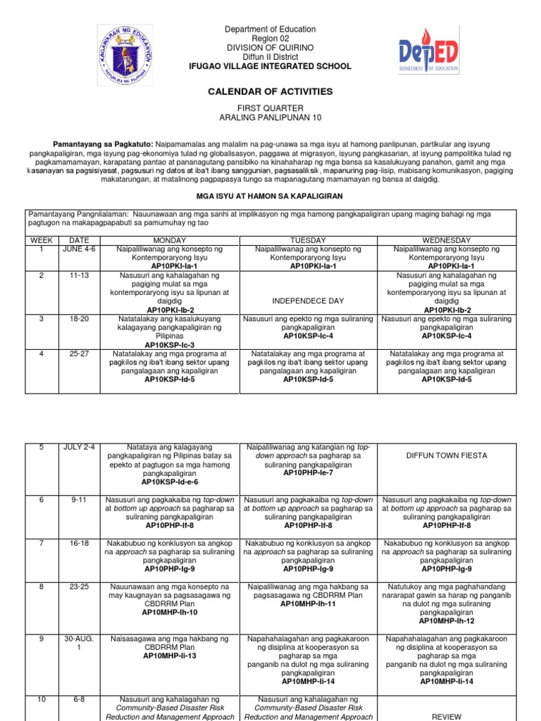 Calendar of Activities | PDF