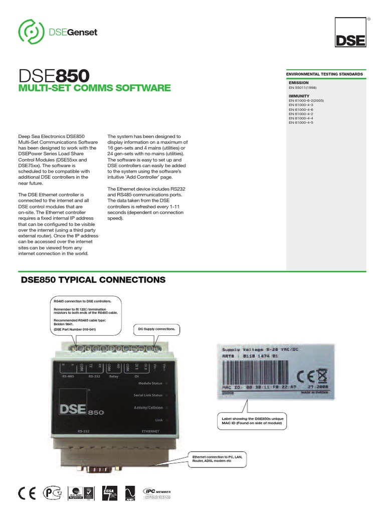 Dse850 Data Sheet | PDF | Ethernet | Internet