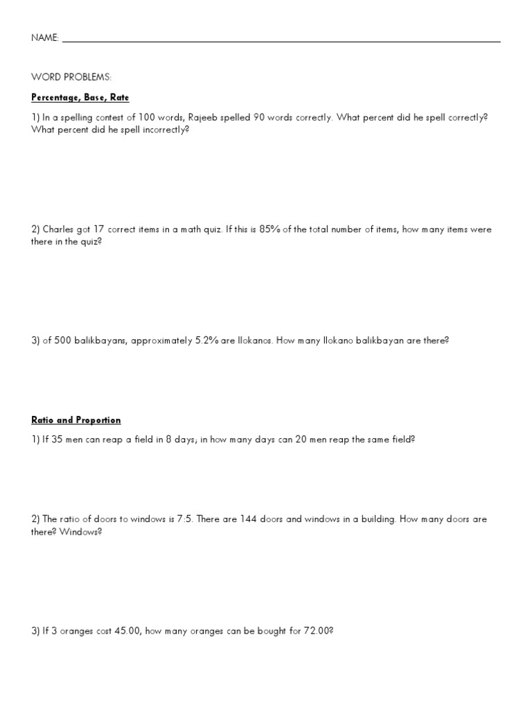 Percentage, Base, Rate | PDF | Ratio | Percentage