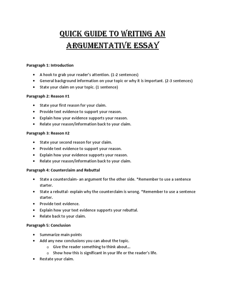 Quick Guide To Writing An Argumentative Essay: Paragraph 1 ...