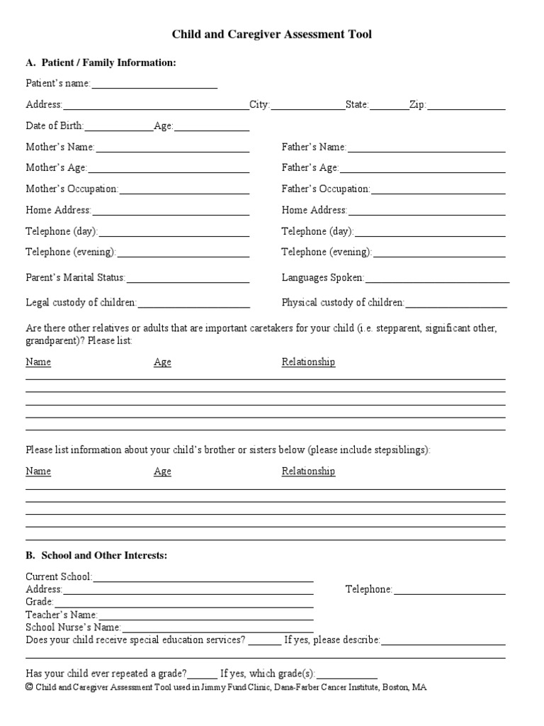 Child-Caregiver Assessment Tool PDF | PDF | Caregiver | Child Custody