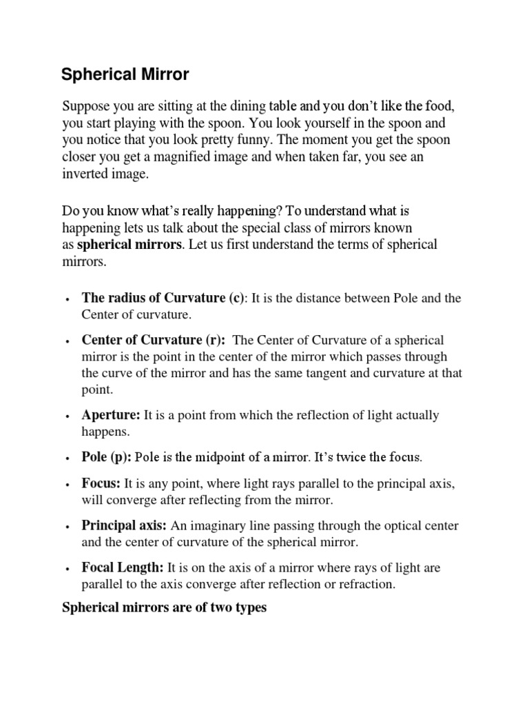 Spherical Mirror: Spherical Mirrors Are of Two Types | Download Free ...