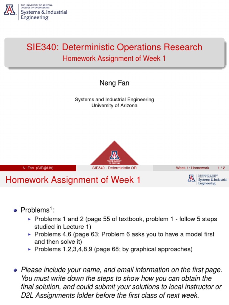 SIE340: Deterministic Operations Research: Homework Assignment of Week 1 | PDF | Teaching ...